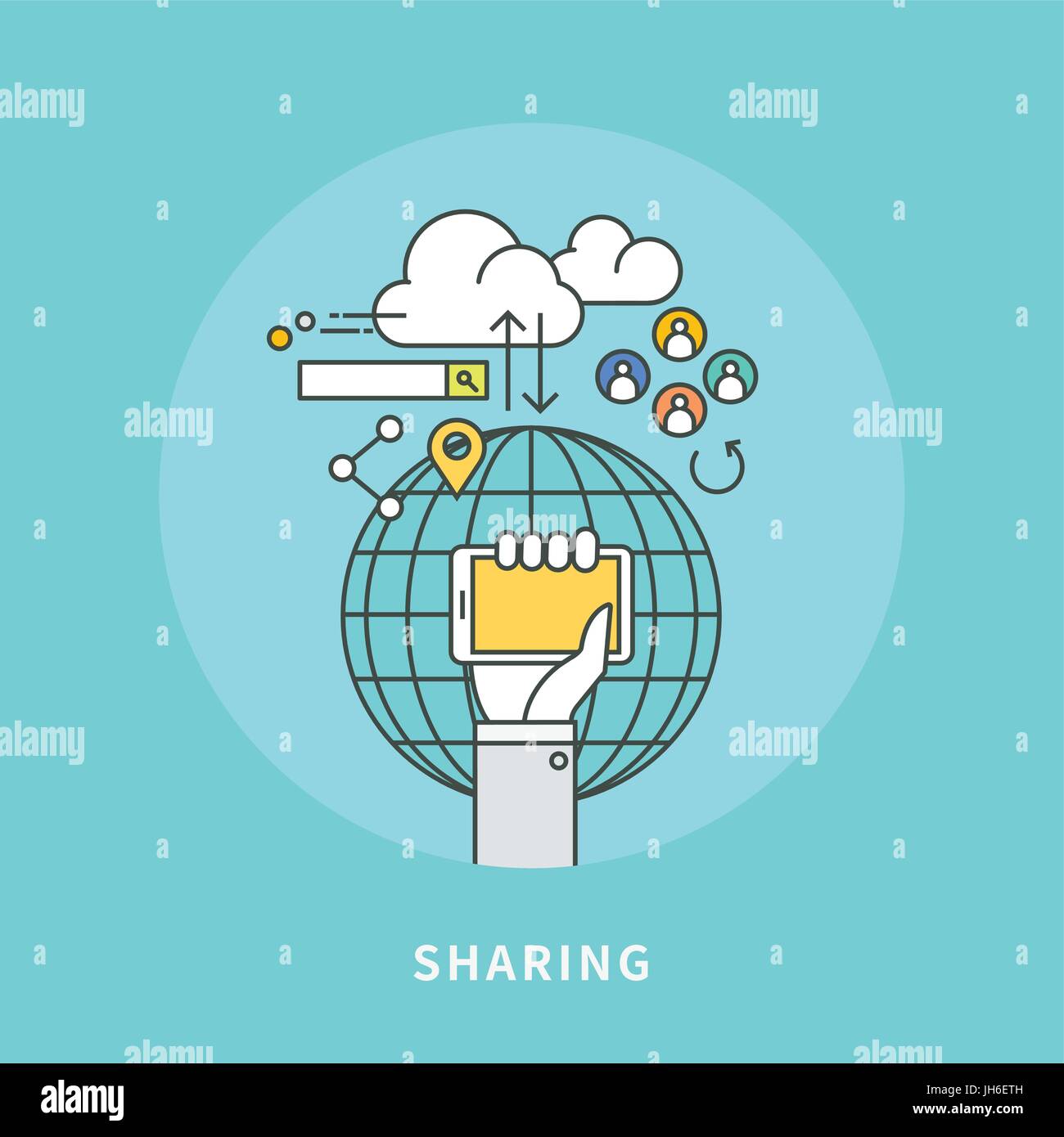circle color line flat design of smart sharing, modern vector ...