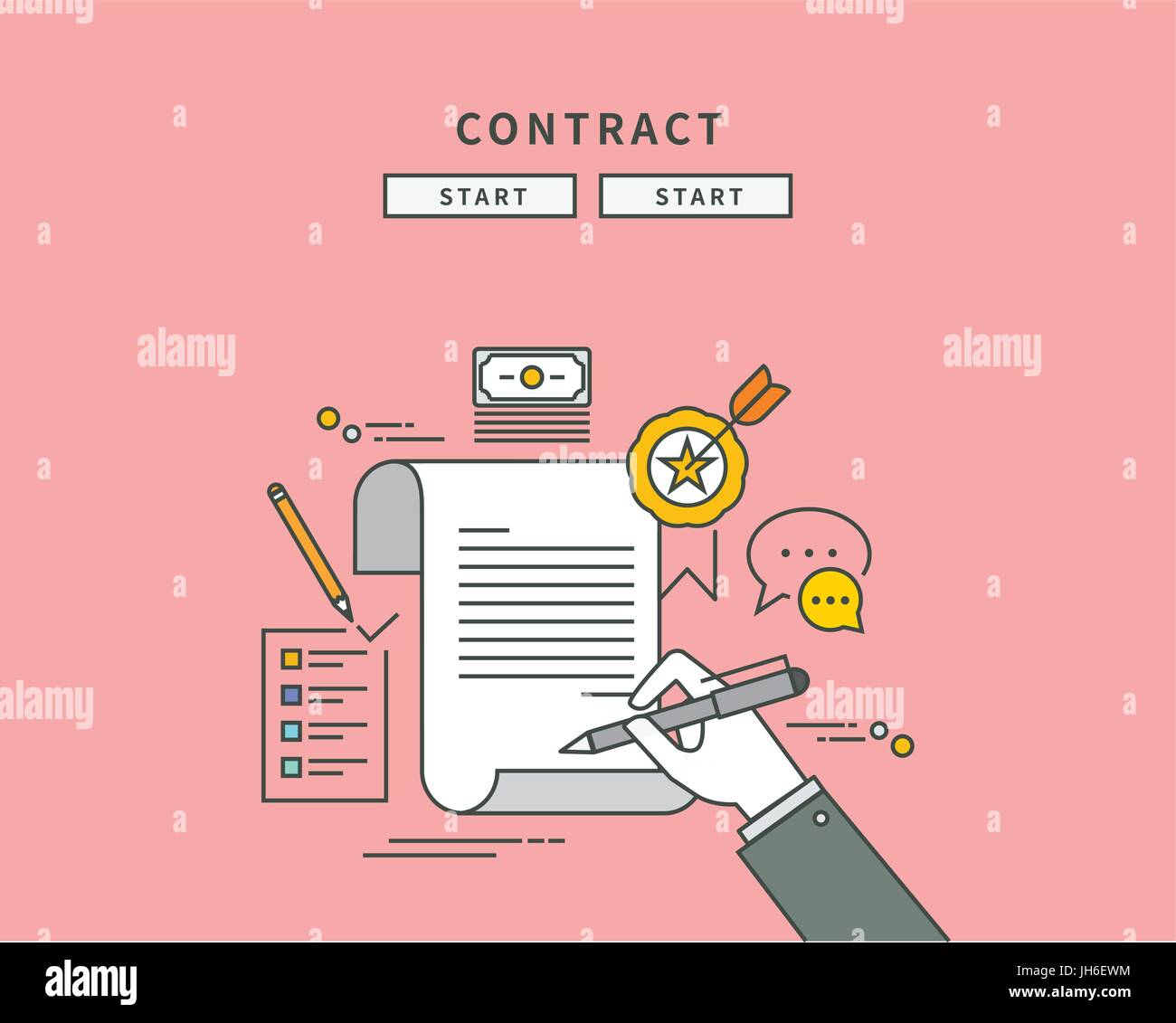 simple color line flat design of contract, modern vector illustration ...