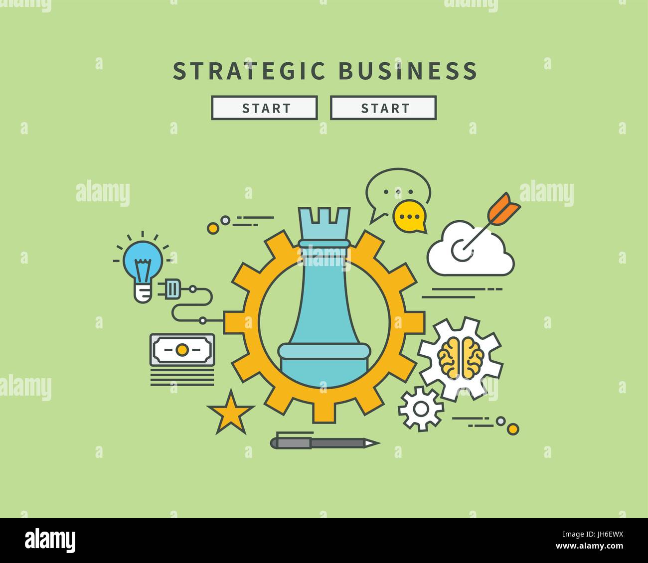 simple color line flat design of strategic business, modern vector ...