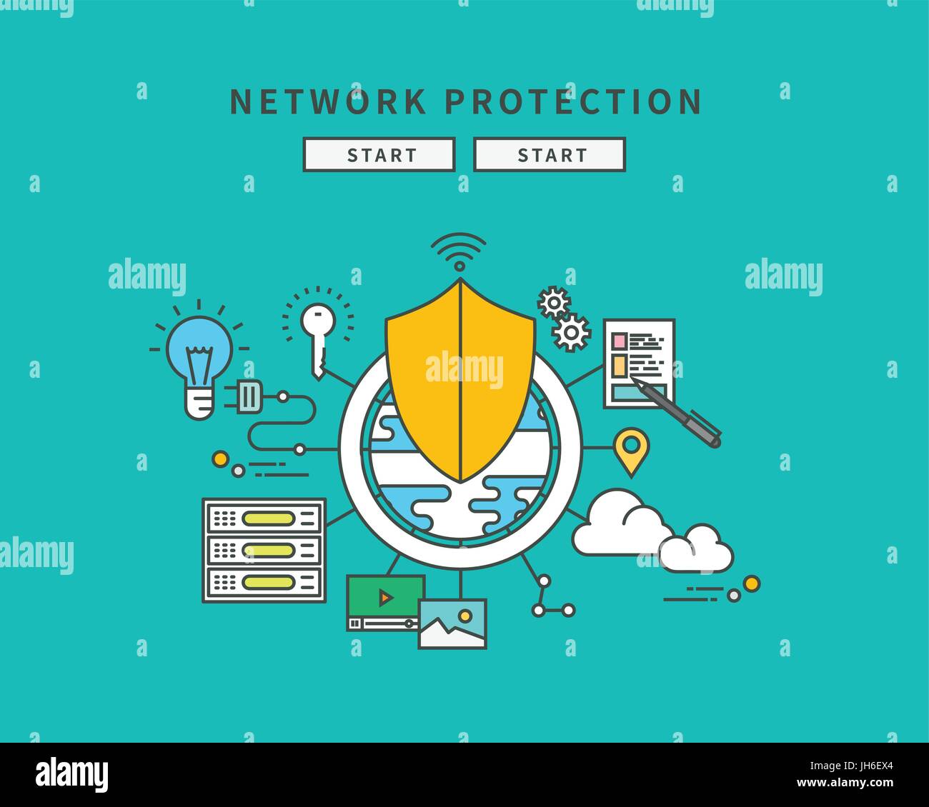 simple color line flat design of network protection, modern vector ...