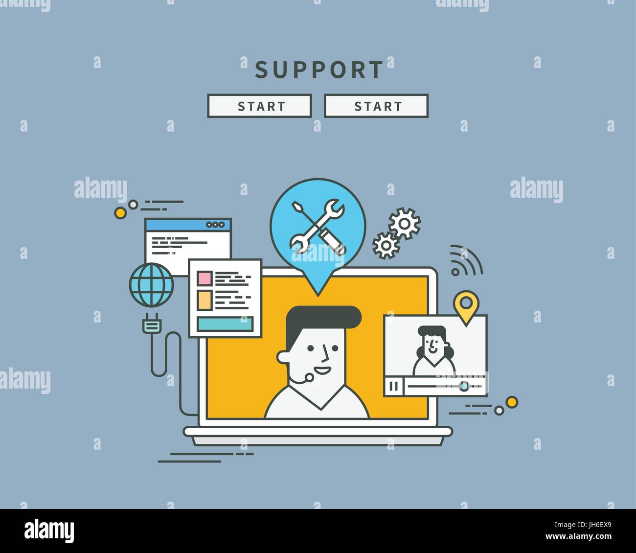 simple color line flat design of support, modern vector illustration ...