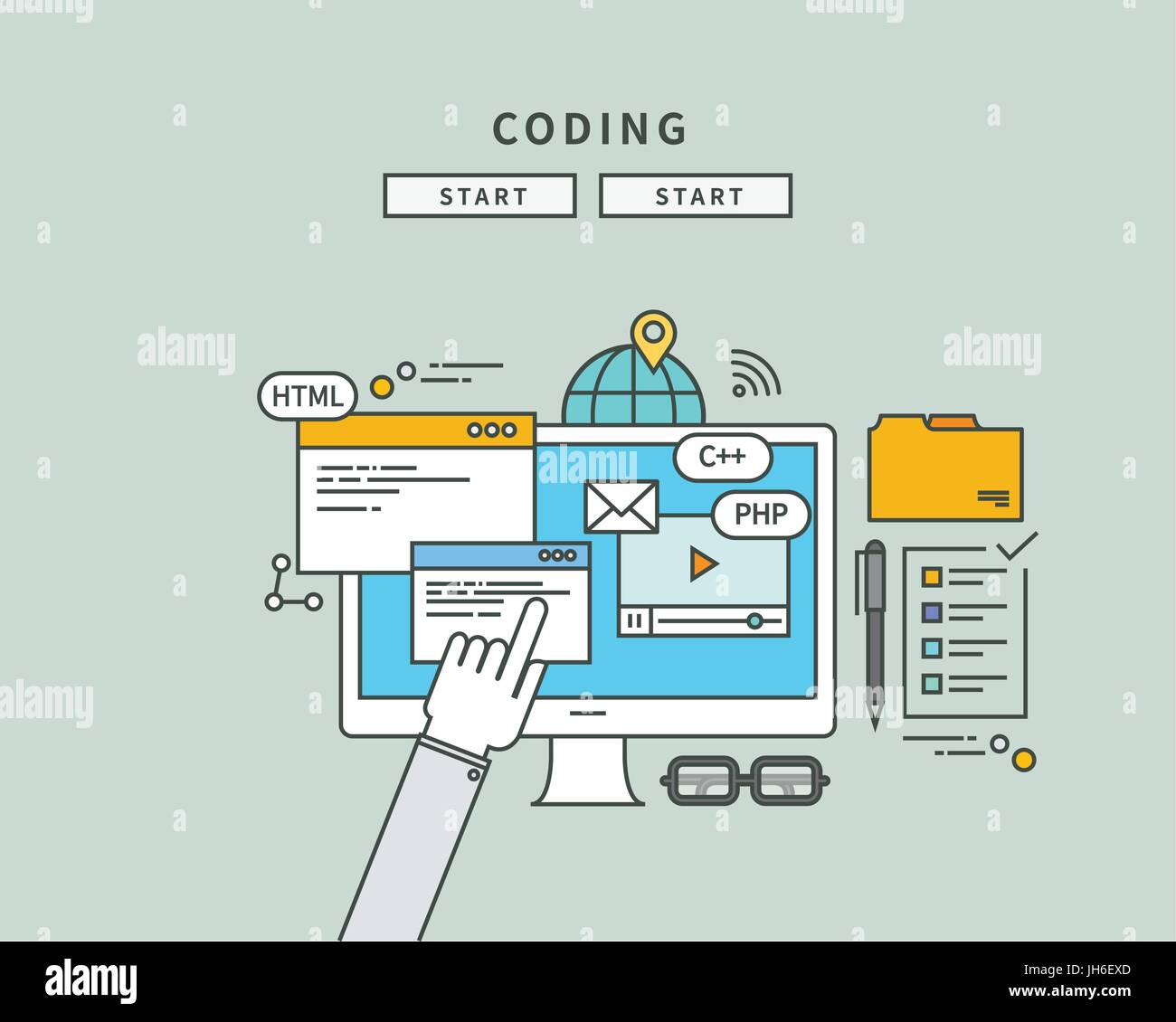 simple color line flat design of coding, modern vector illustration ...