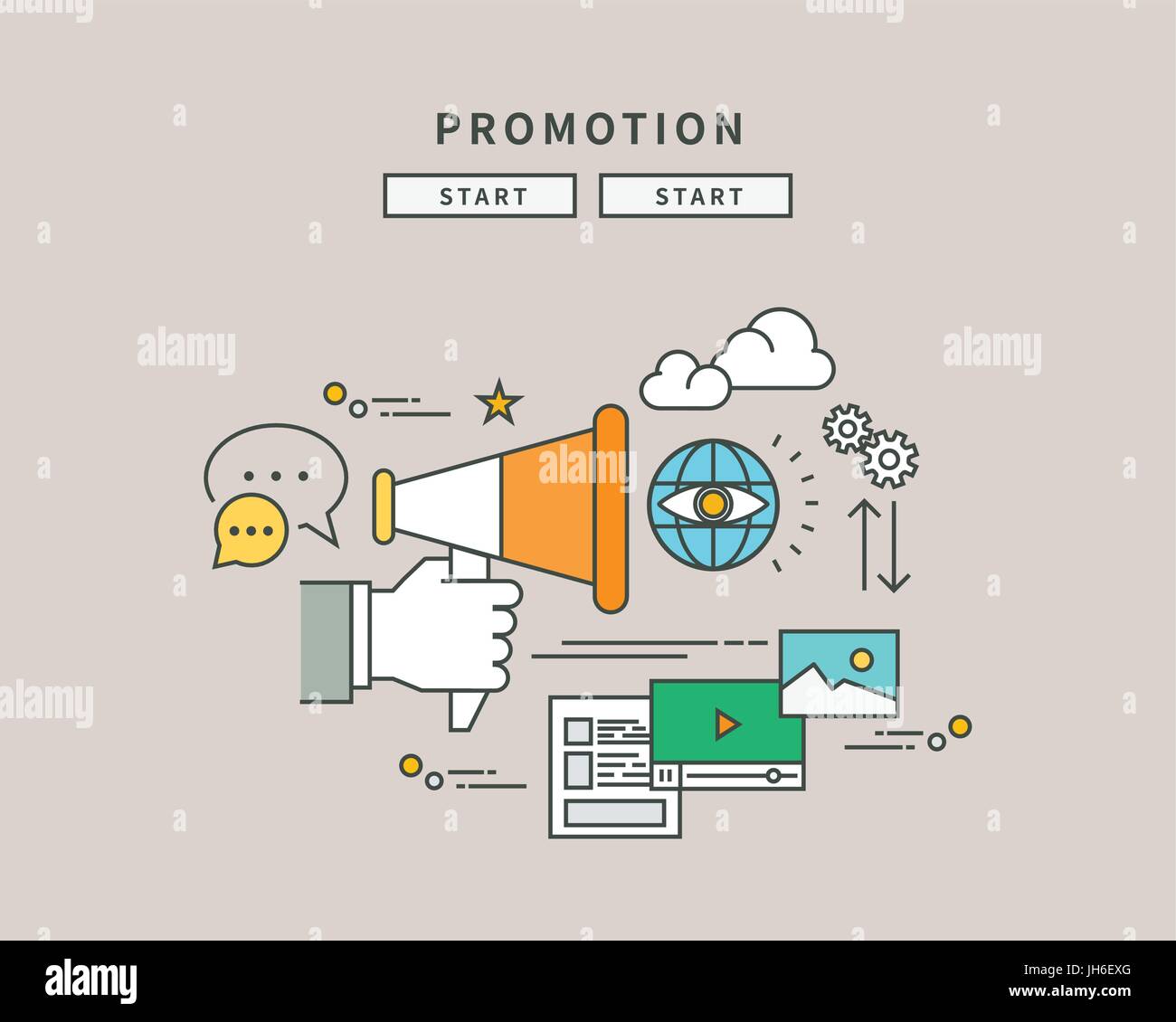 simple color line flat design of promotion, modern vector illustration ...