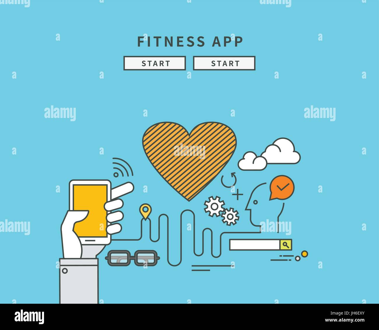 simple color line flat design of fitness app, modern vector ...