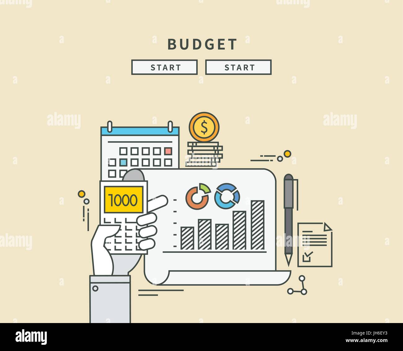 circle color line flat design of budget, modern vector illustration ...