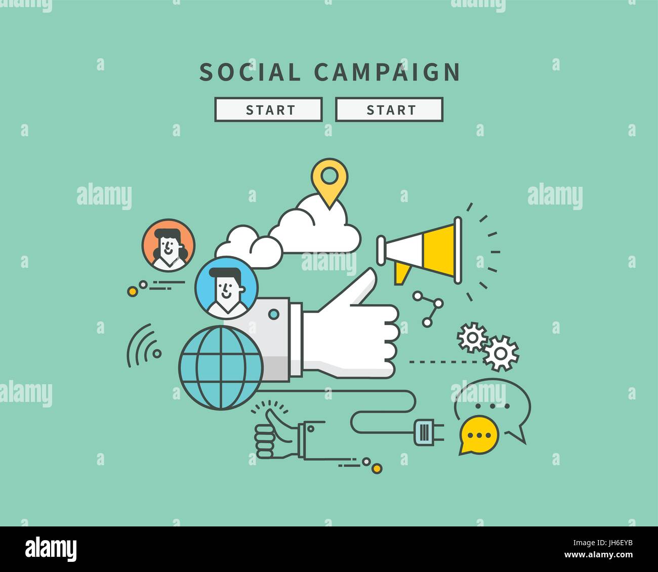 simple line flat design of web social campaign, modern vector ...