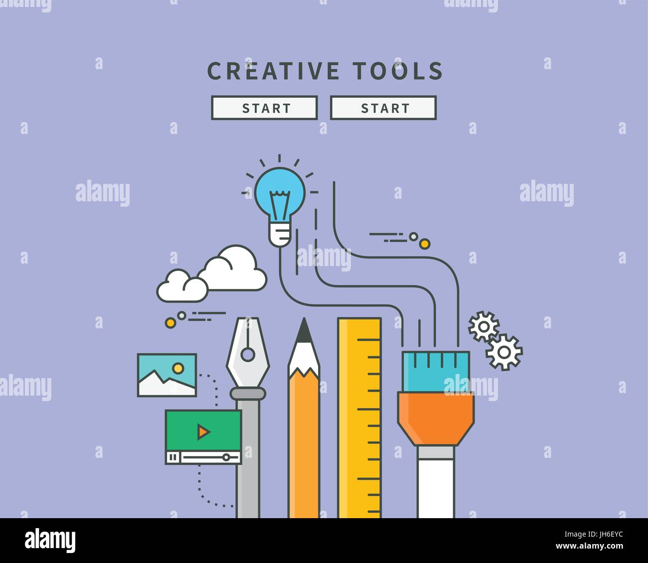 simple color line flat design of creative tools, modern vector ...