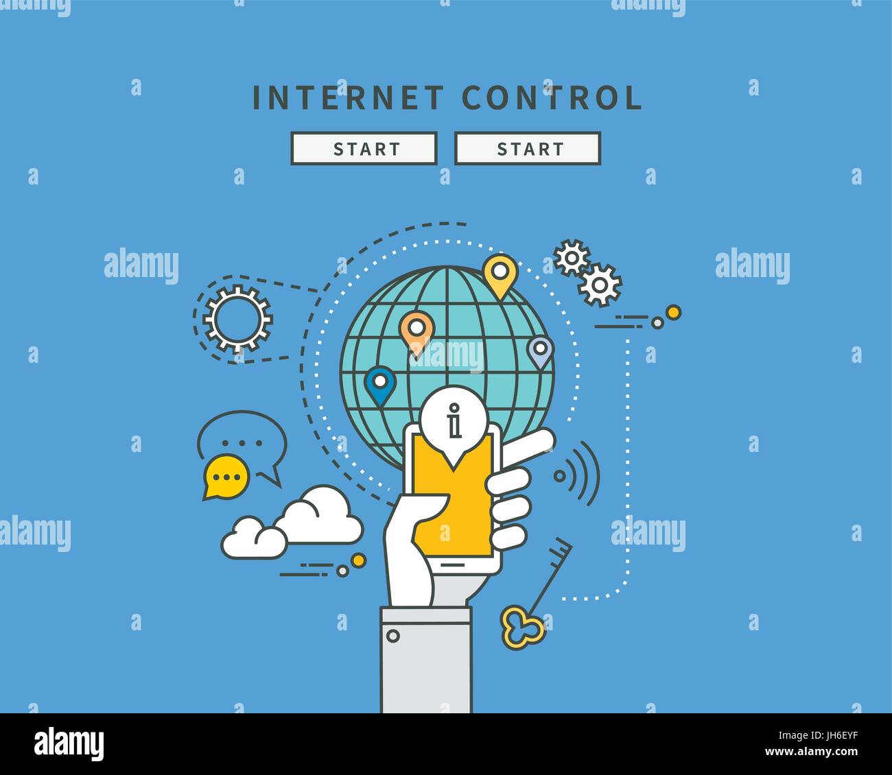 simple color line flat design of internet control, modern vector ...