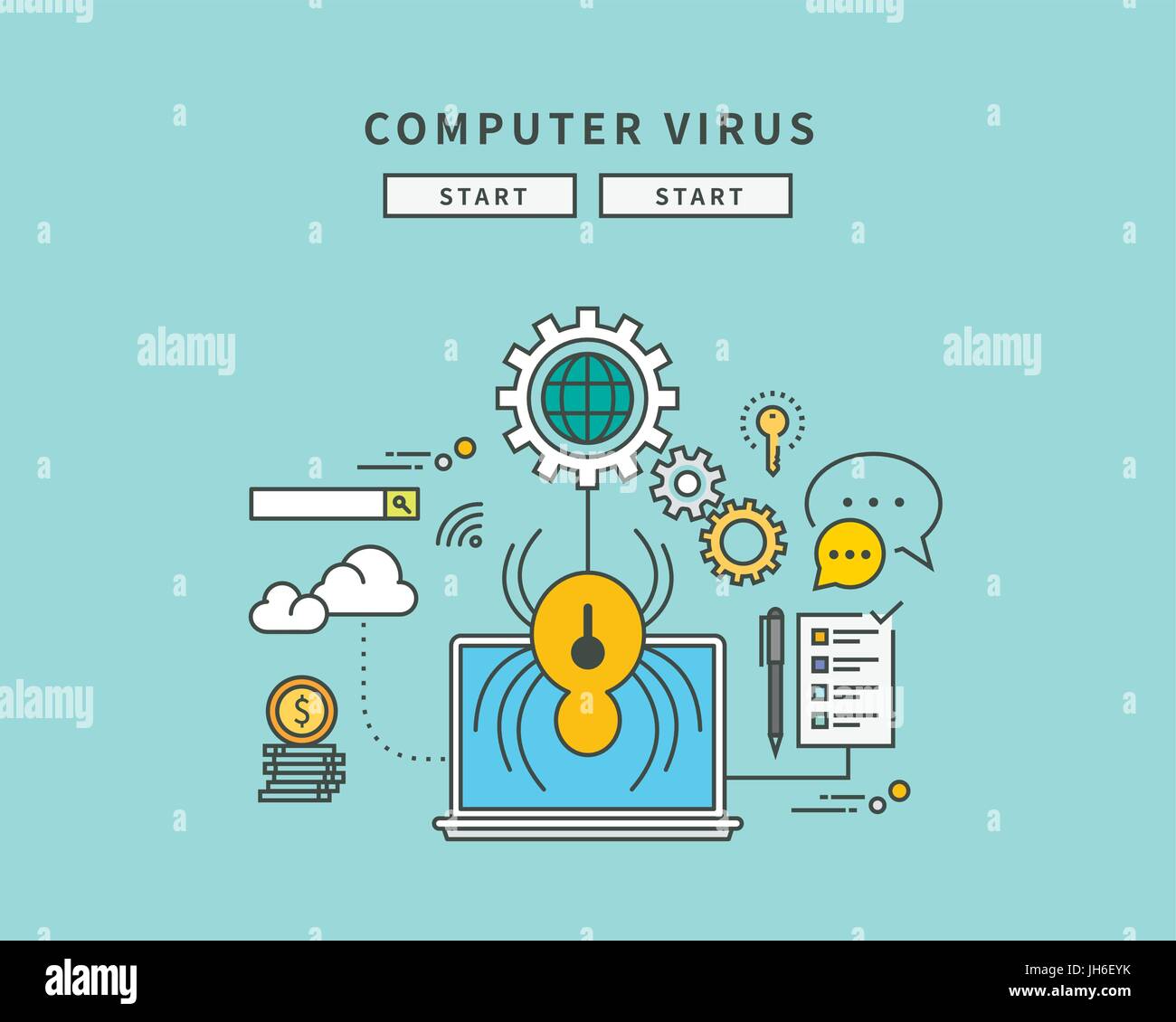 simple color line flat design of computer virus, modern vector ...
