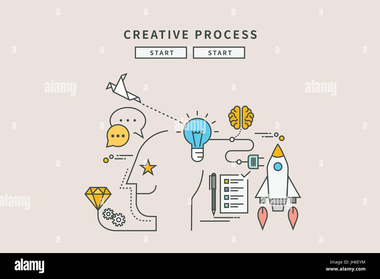 simple color line flat design of creative process, modern vector ...
