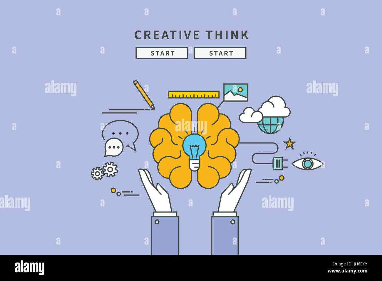 color line flat design of thinking creative, modern vector illustration ...