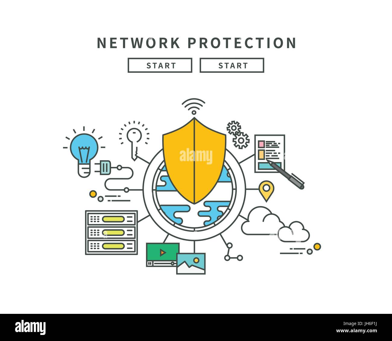 simple color line flat design of network protection, modern vector ...
