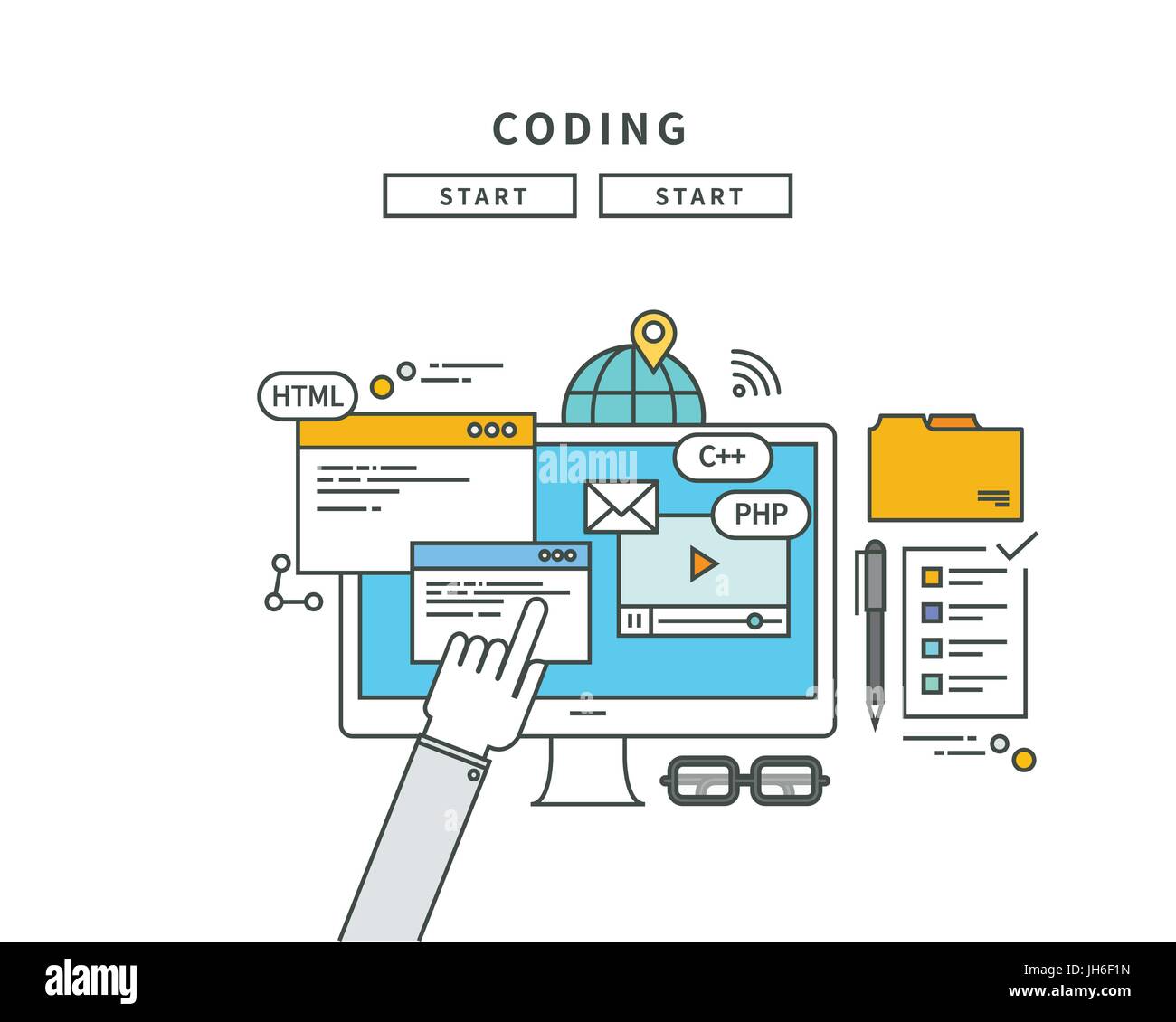 simple line flat design of coding, modern vector illustration Stock ...
