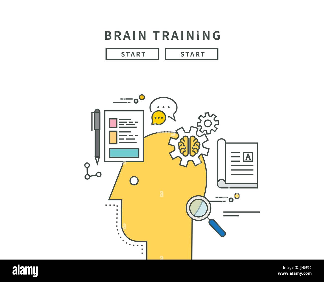 simple line flat design of brain trainning, modern vector illustration ...