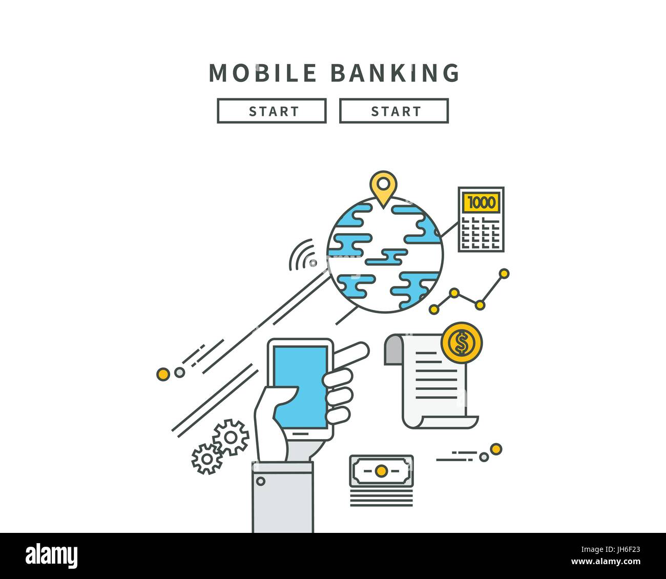 simple line flat design of mobile banking, modern vector illustration ...