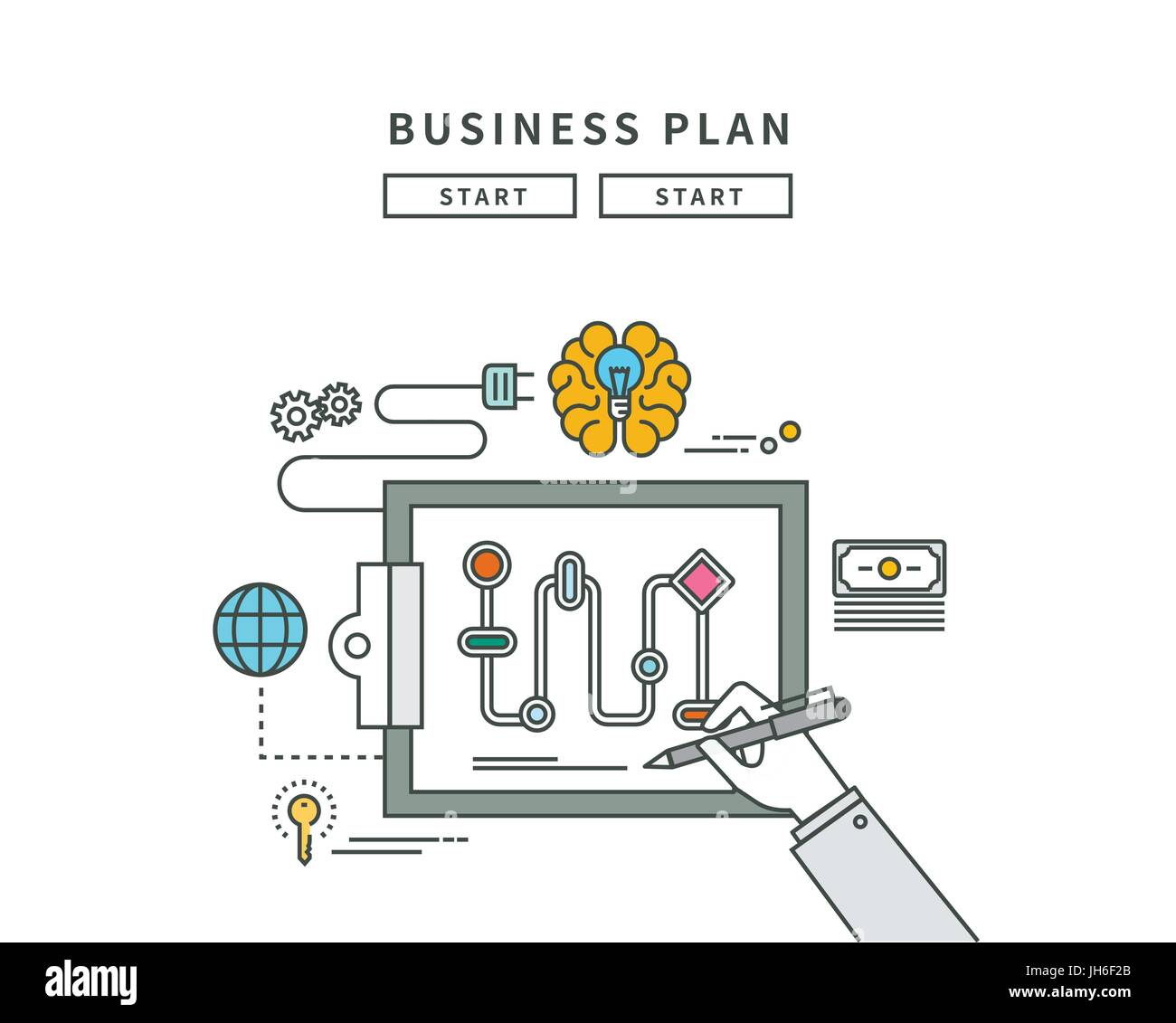 simple line flat design of business plan, modern vector illustration ...