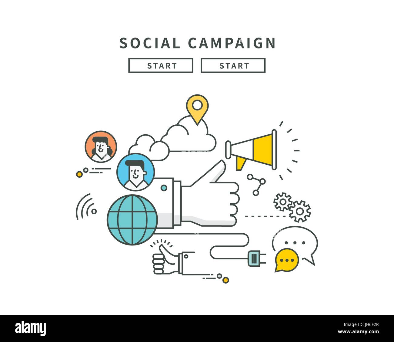 simple line flat design of web social campaign, modern vector ...