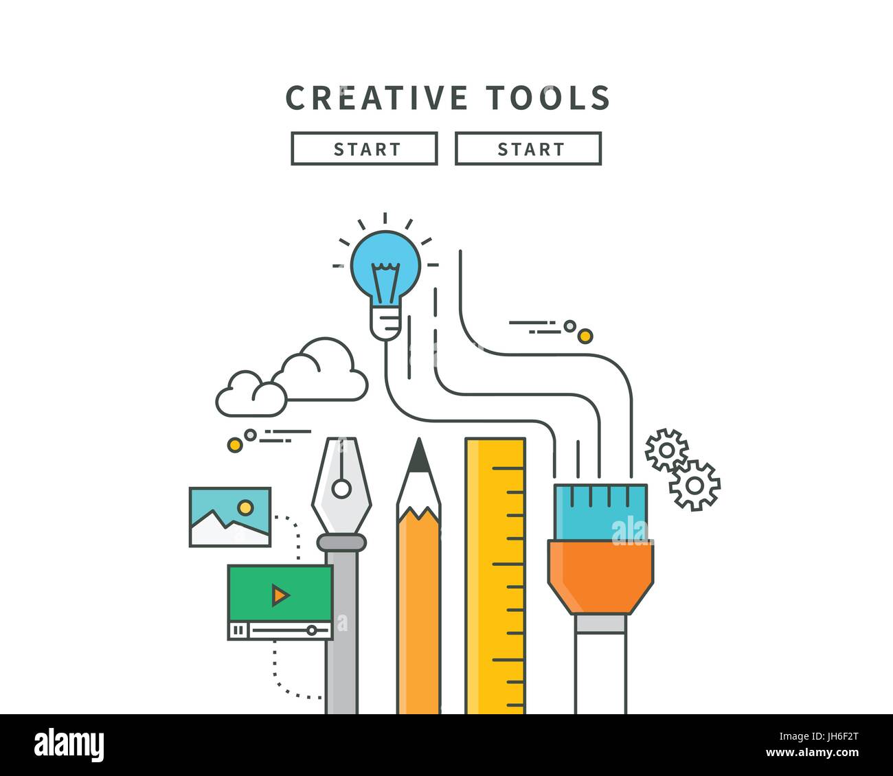 simple line flat design of creative tools, modern vector illustration ...