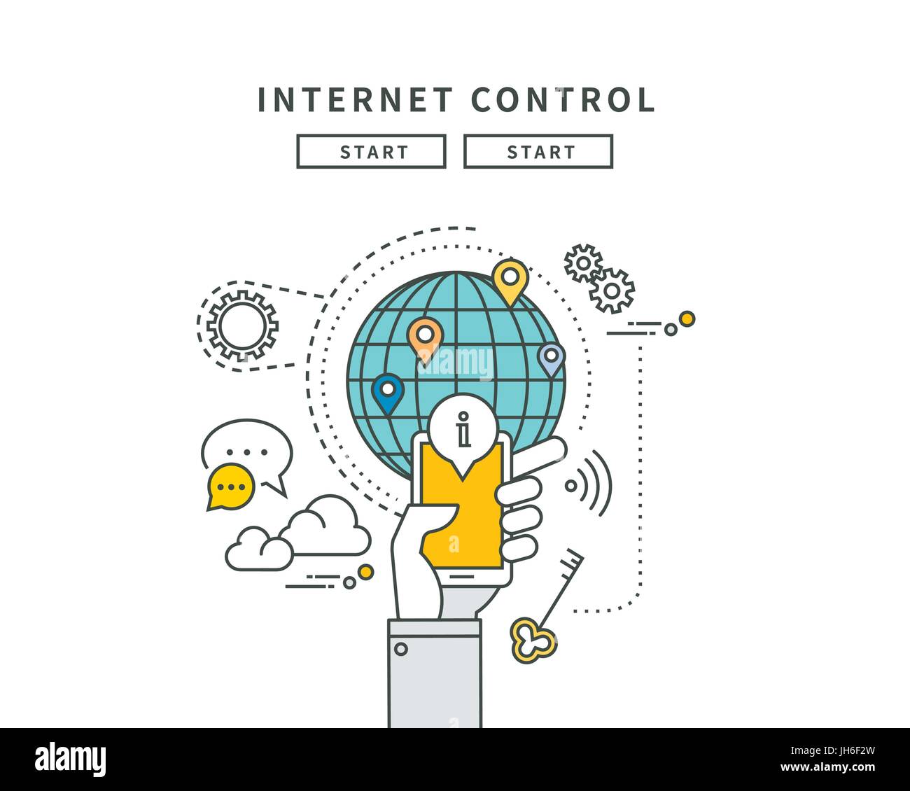 simple line flat design of internet control, modern vector illustration ...