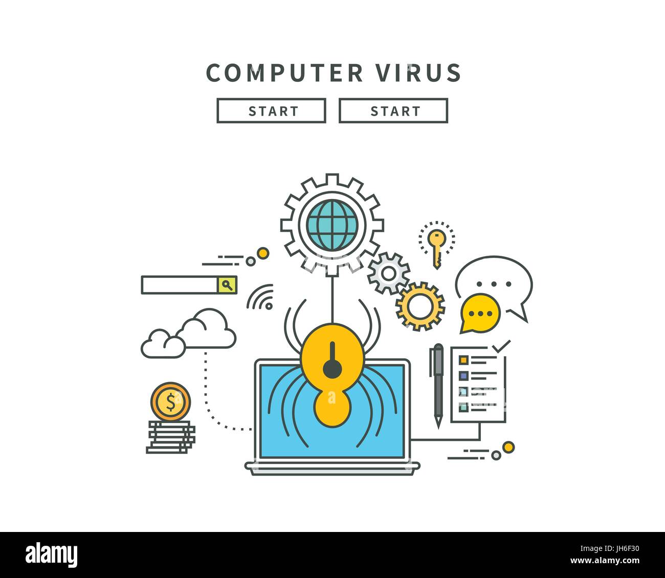 simple line flat design of computer virus, modern vector illustration ...