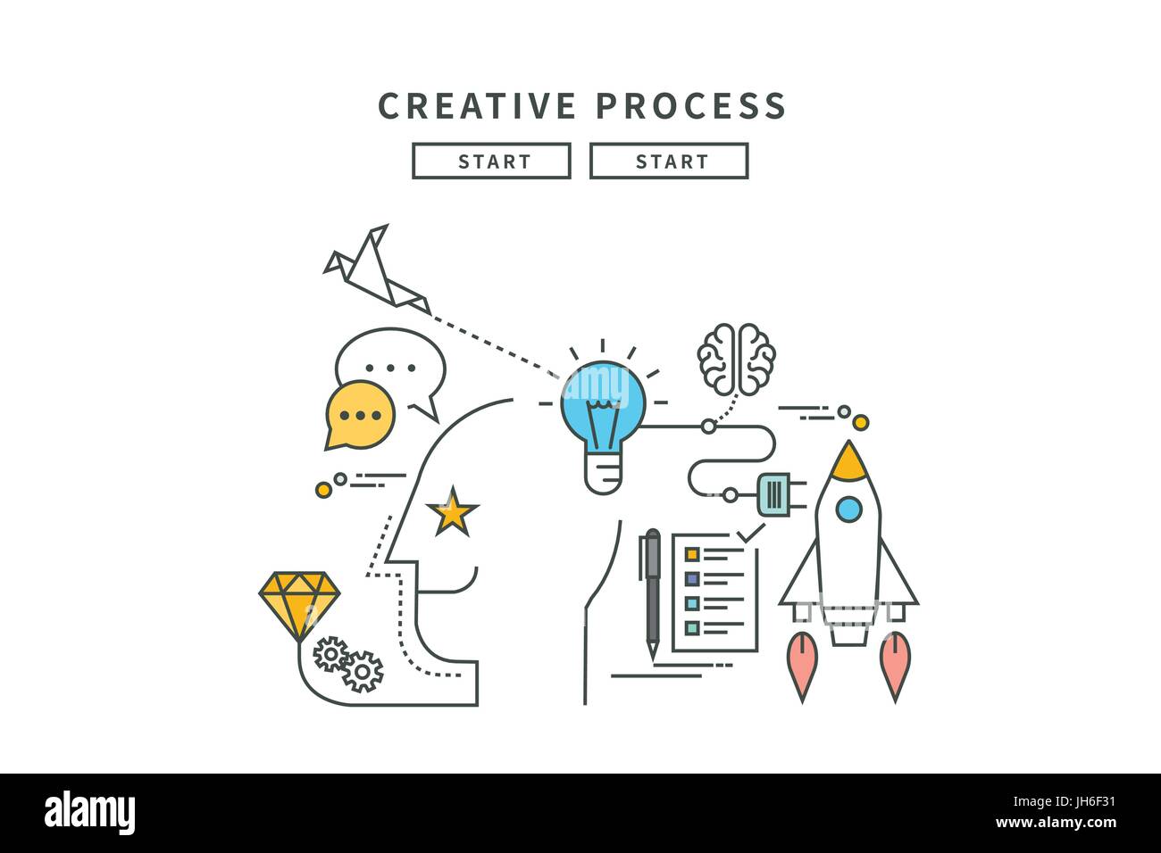 simple line flat design of creative process, modern vector illustration ...