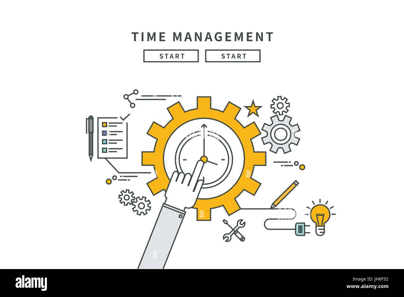 simple line flat design of time management, modern vector illustration ...