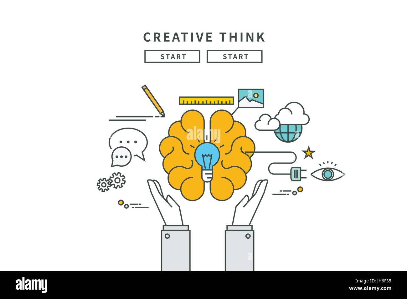 simple line flat design of thinking creative, modern vector ...