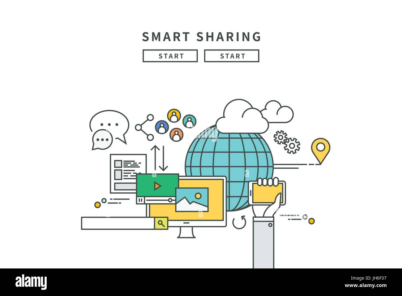 simple line flat design of smart sharing, modern vector illustration ...