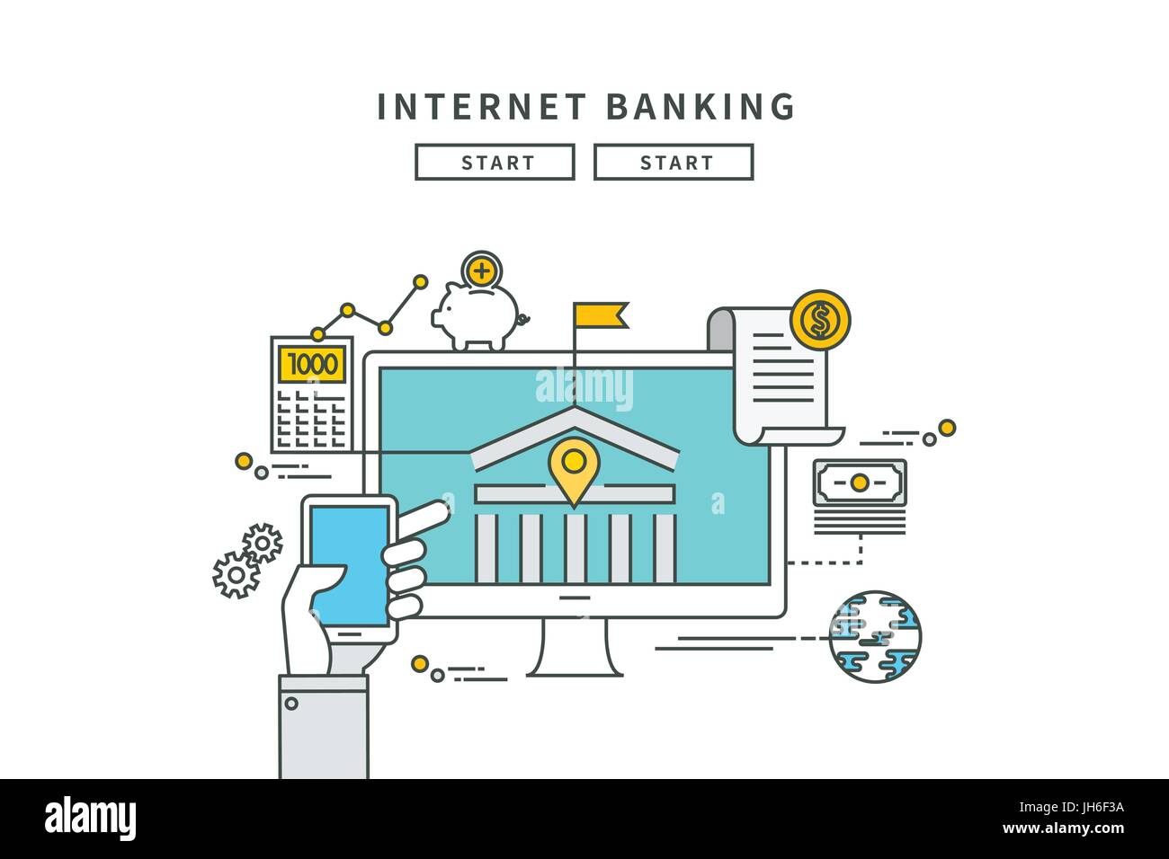 simple line flat design of internet banking, modern vector illustration ...