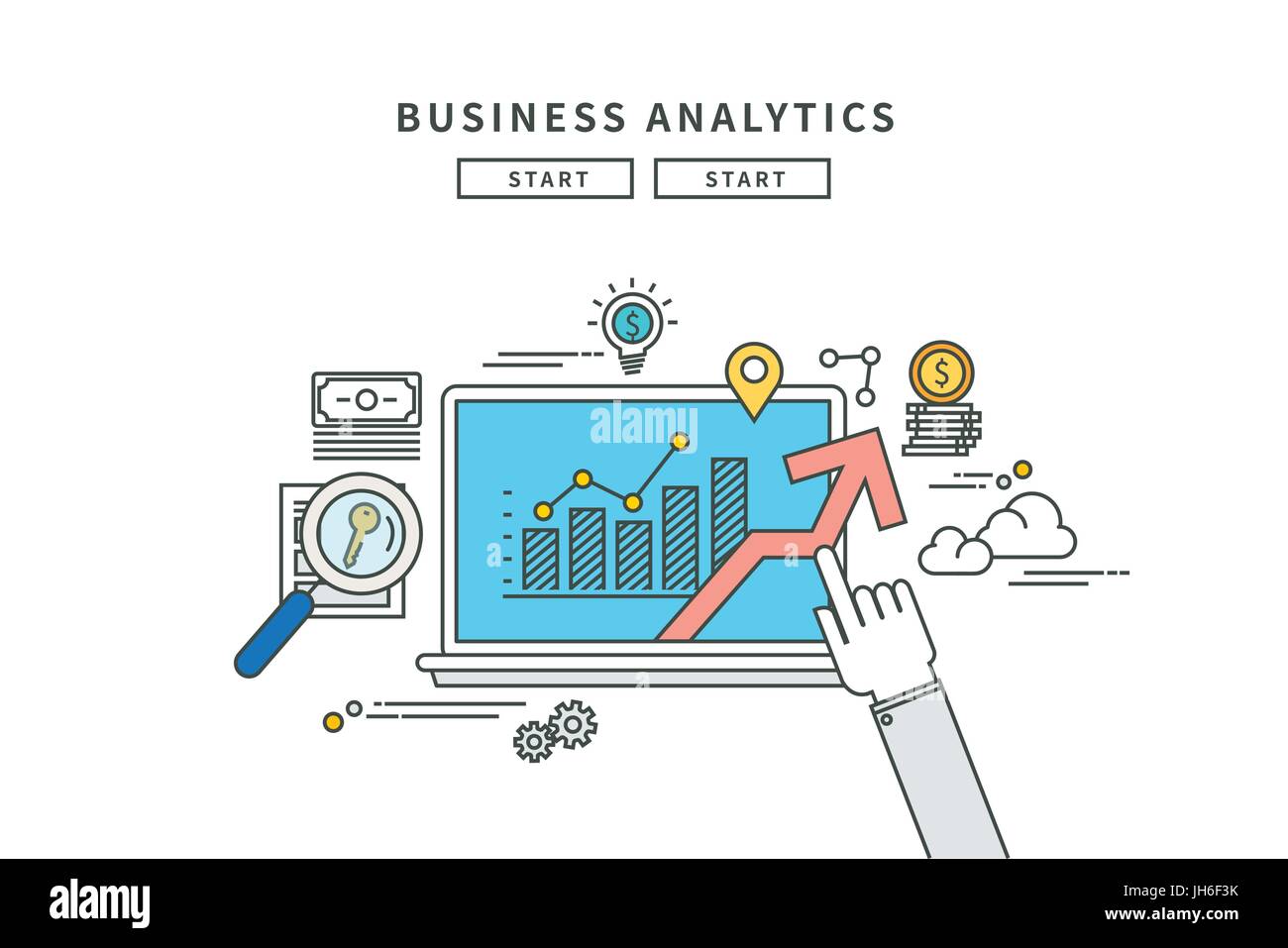 simple line flat design of business analytics, modern vector ...