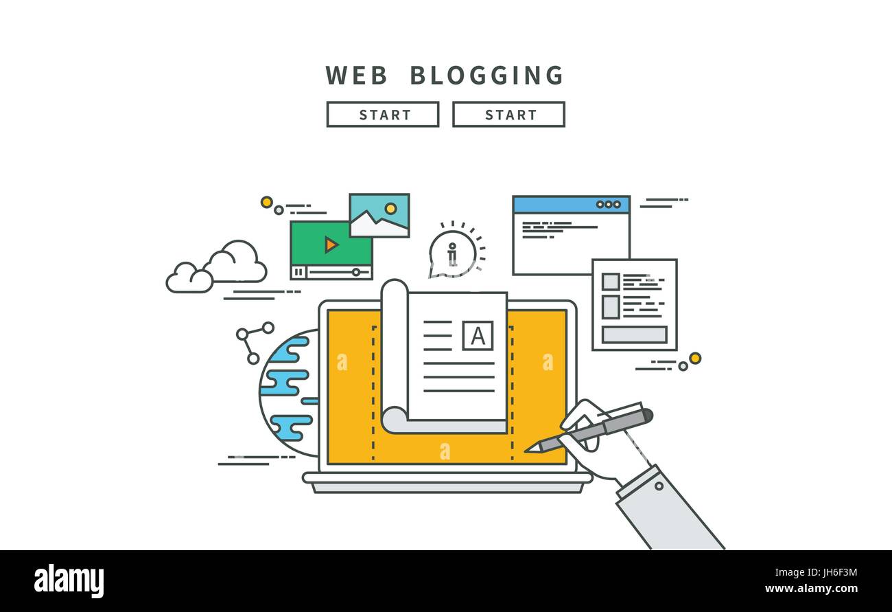 simple line flat design of web blogging, modern vector illustration ...