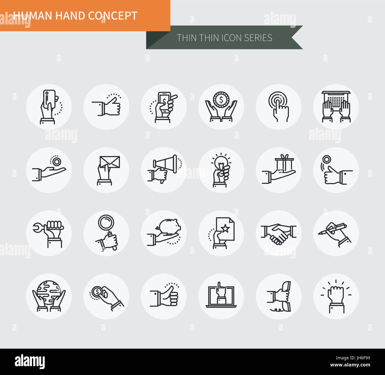 Thin thin line icons set of human hand concept, modern simple style ...