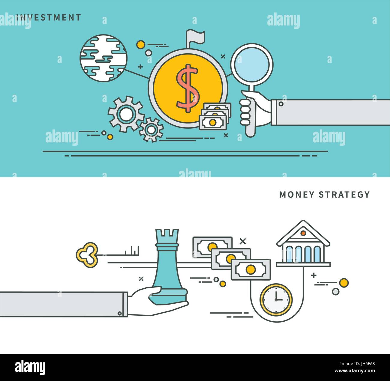 simple line flat design of investment & money strategy, modern vector ...