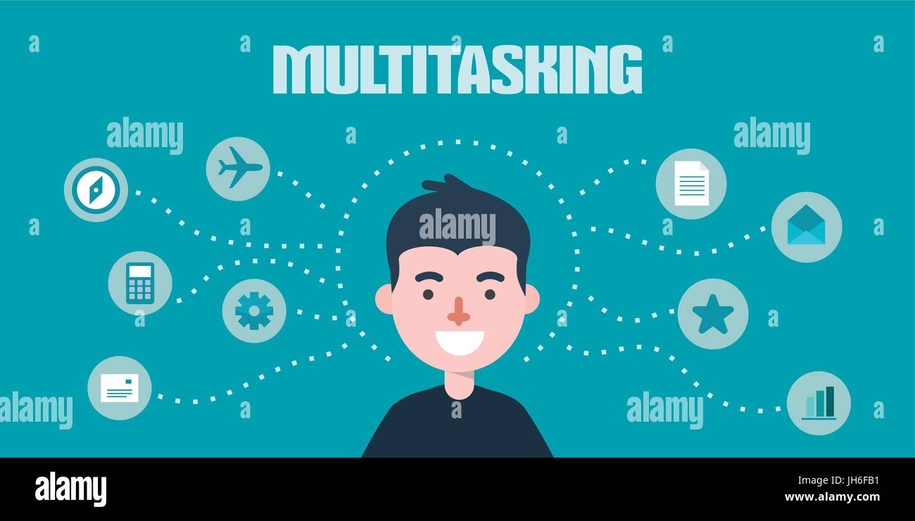 modern design flat character multi tasking vector illustration Stock ...