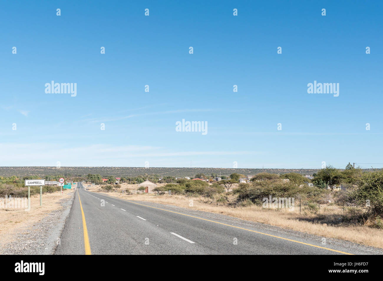 A view of the N8-road passing through Campbell, a village in the ...
