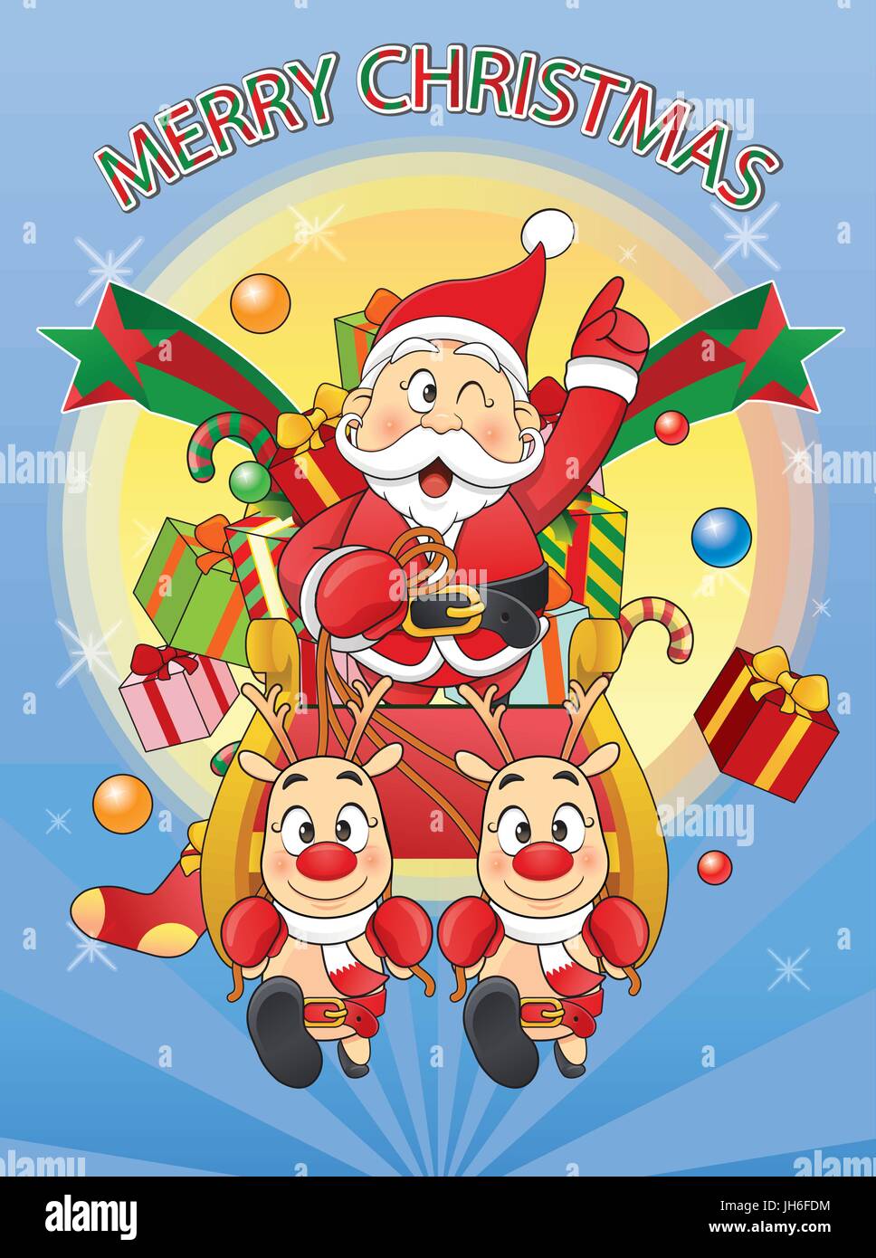 merry Christmas Santa, Snowman, Reindeer Cartoon Stock Vector Image ...