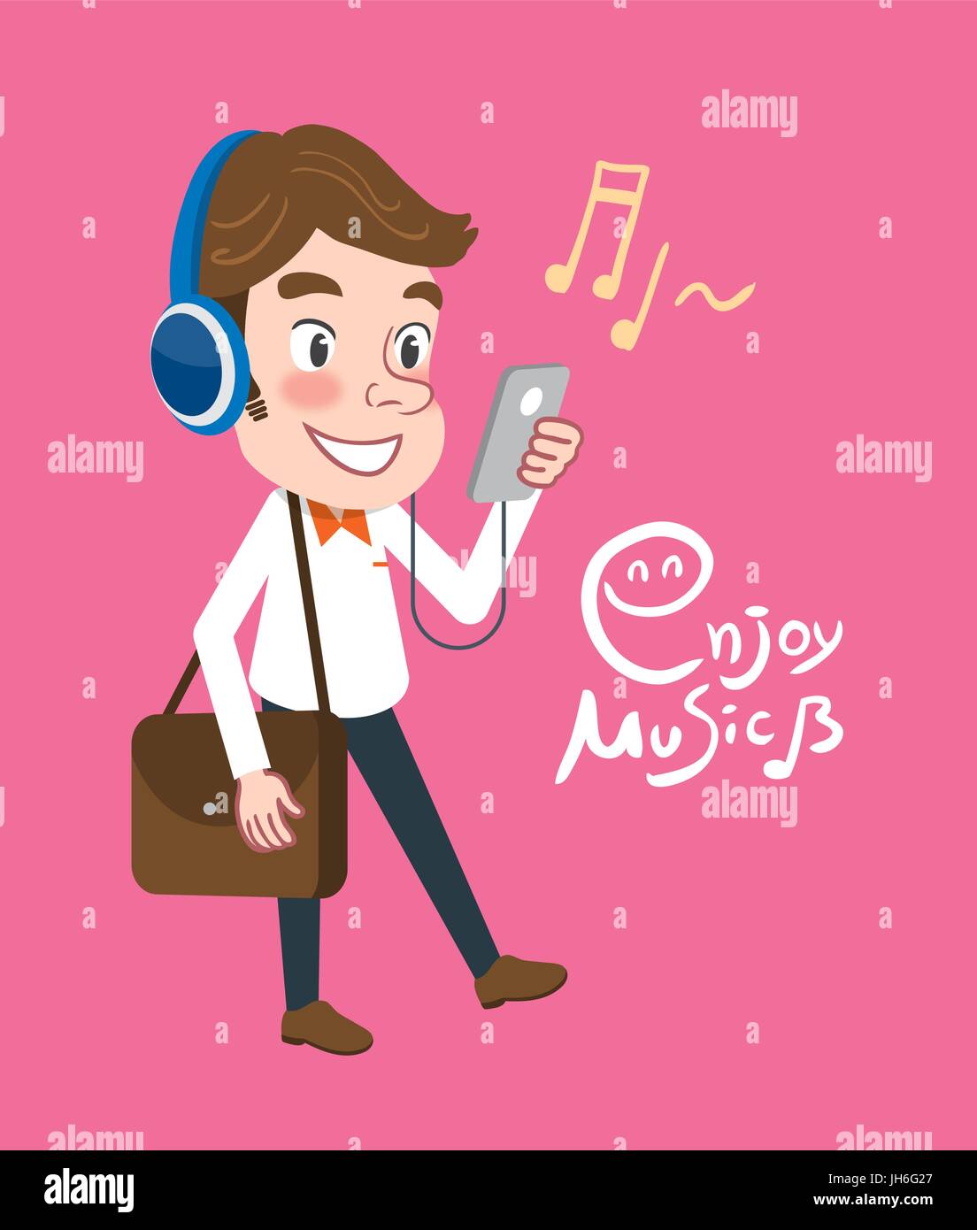 Drawing flat character design business man enjoy music concept,vector ...