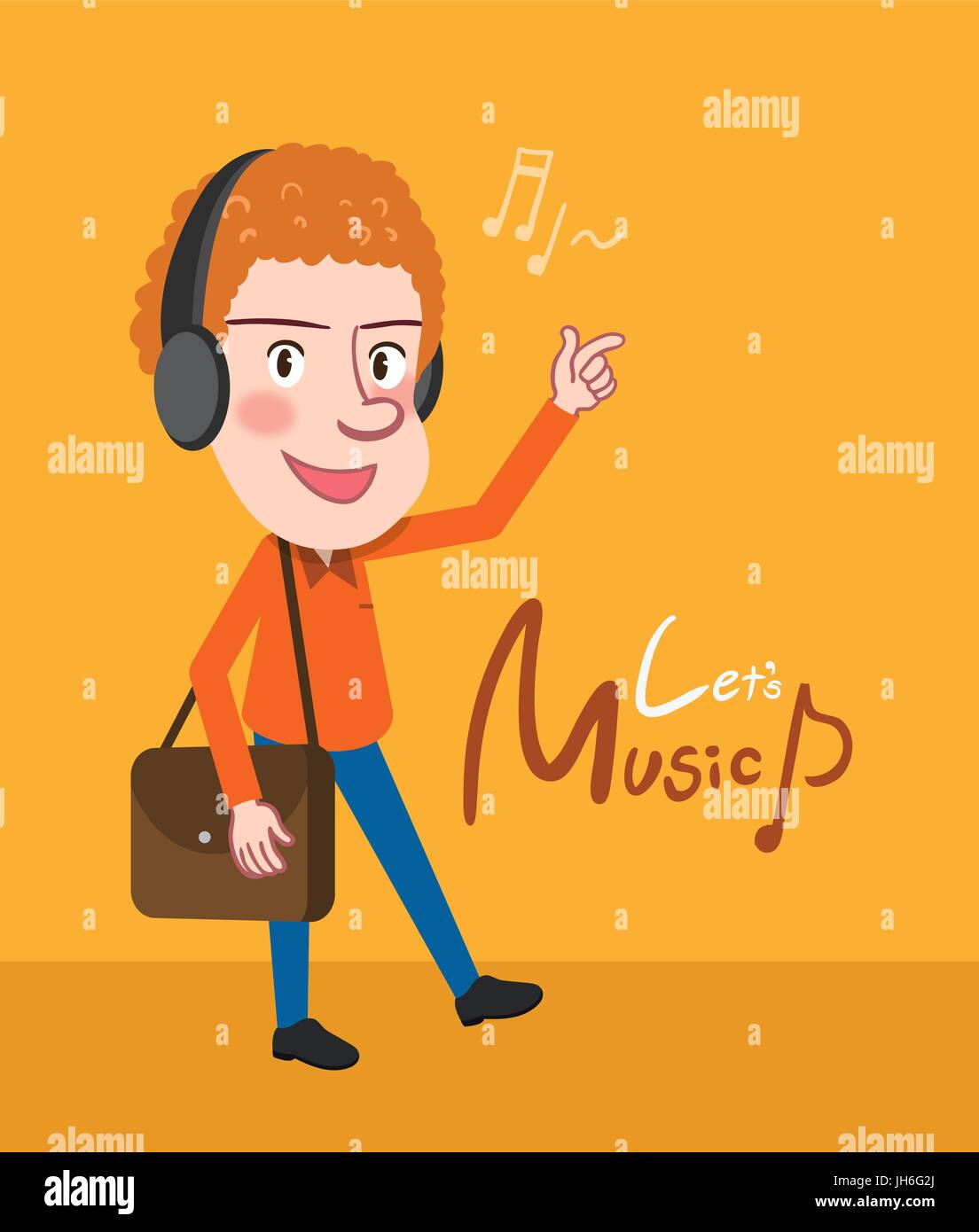 Drawing flat character design business man enjoy music concept,vector ...