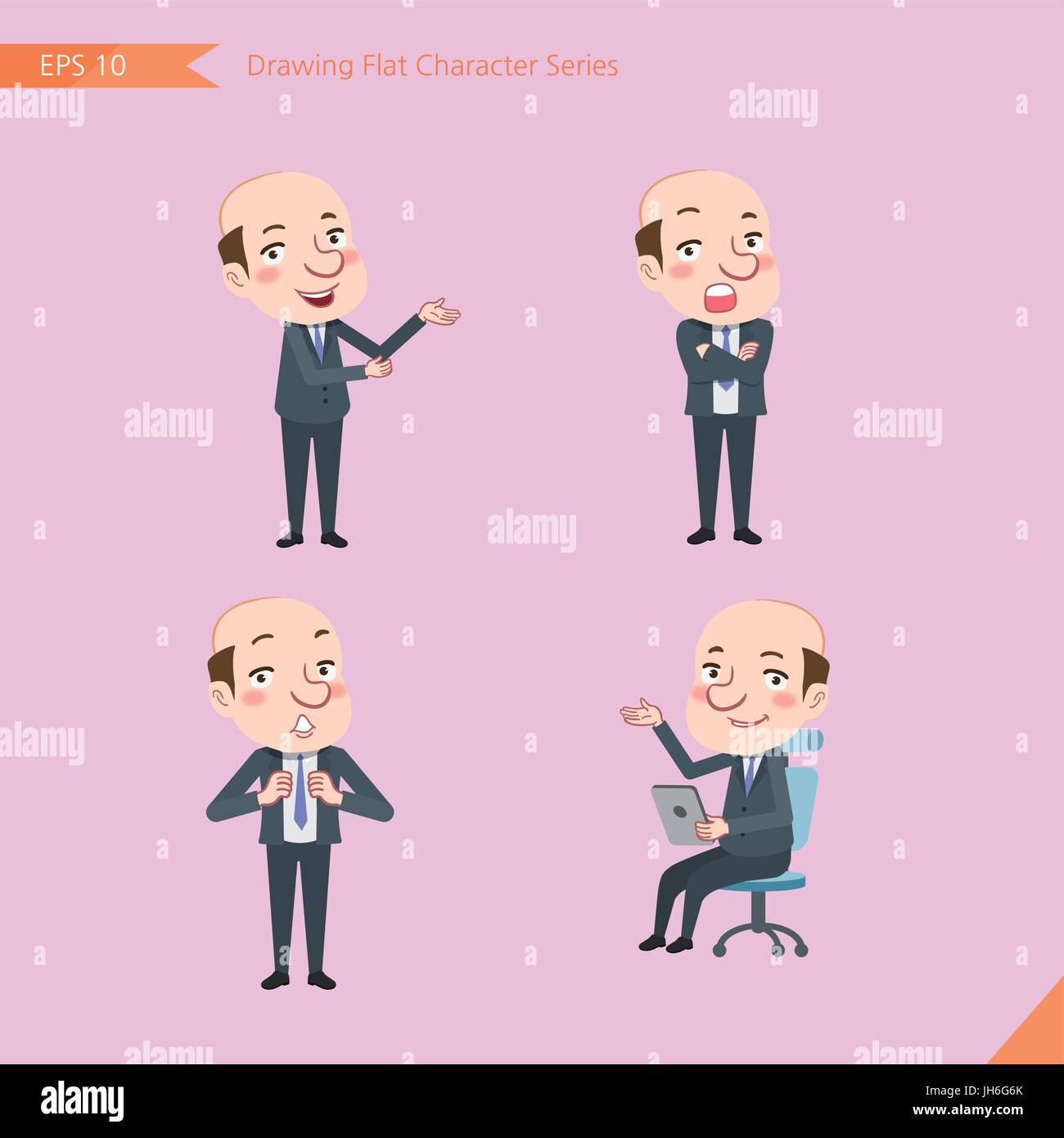 Set of drawing flat character style, business concept bald boss ...