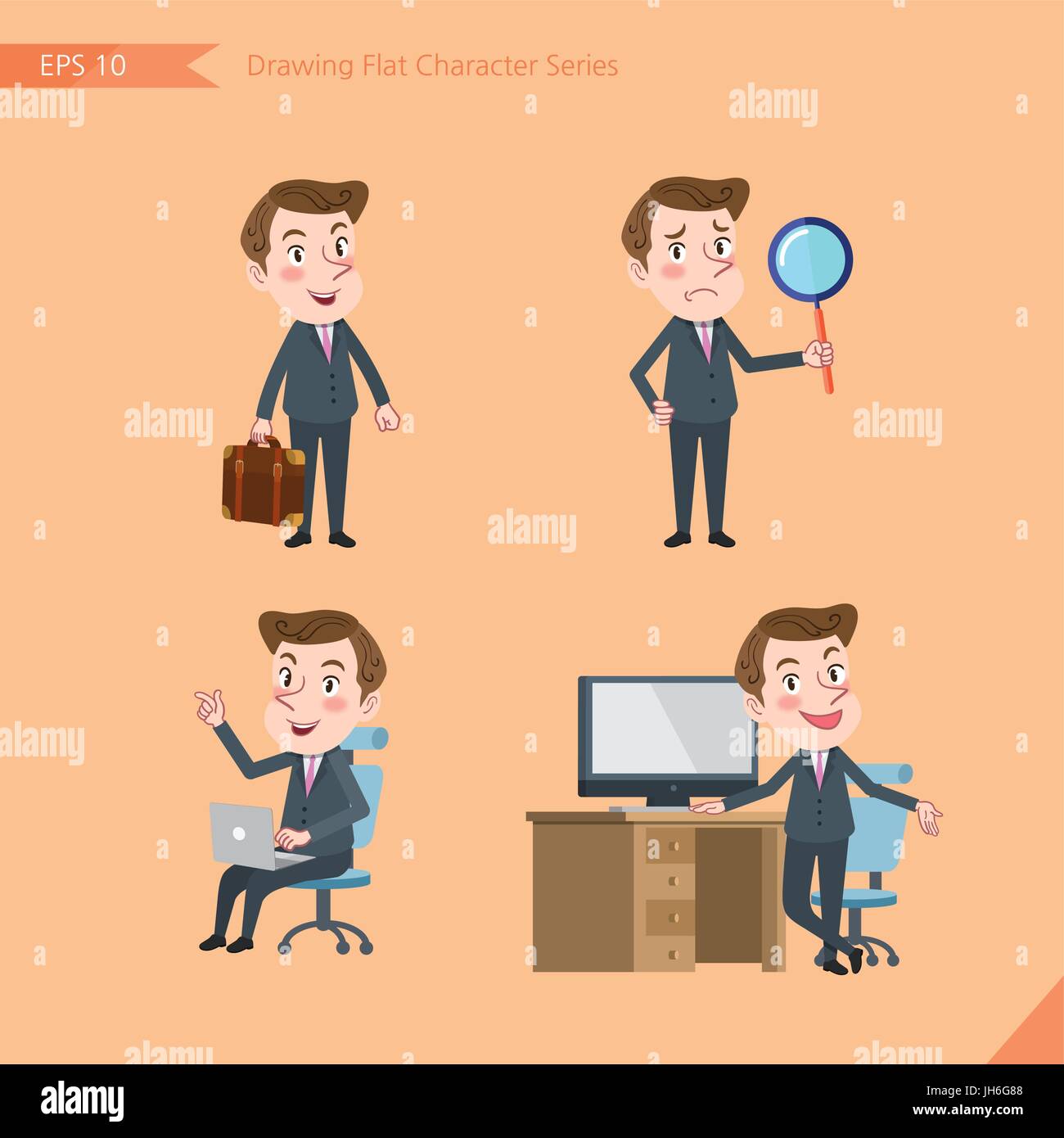 Set of drawing flat character style, business concept young office ...
