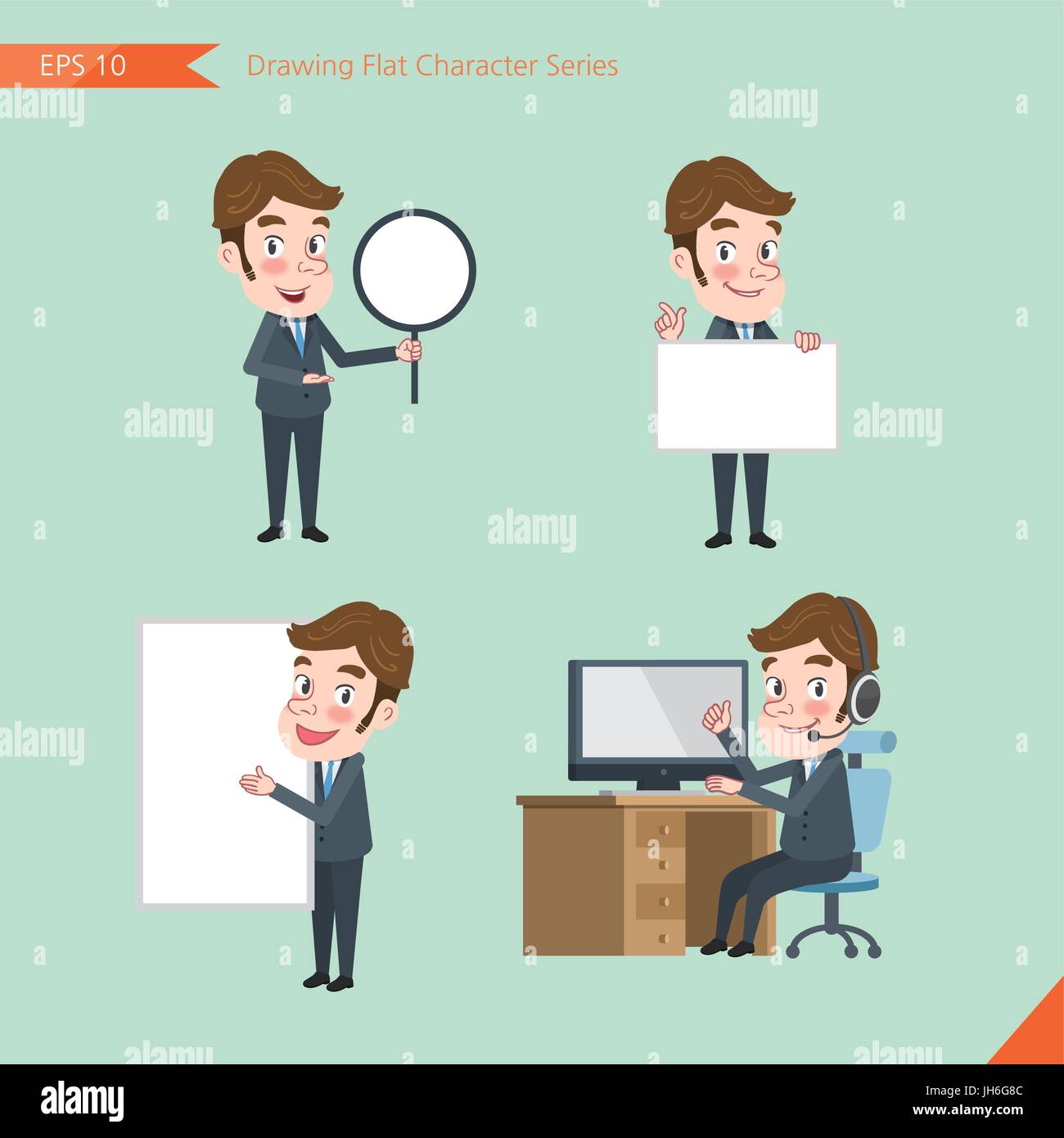 Set of drawing flat character style, business concept young office ...