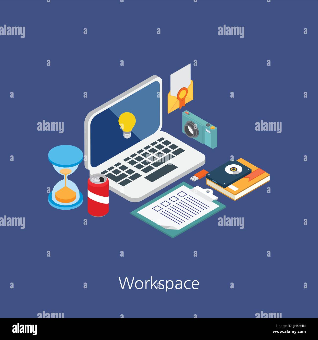 Workspace concept design 3d isometric vector illustration Stock Vector ...