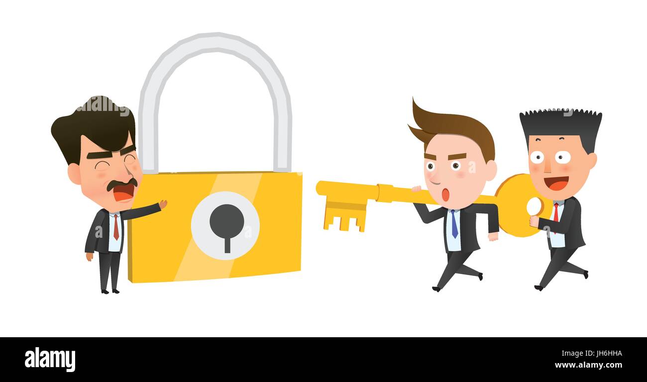 Business corporation teamwork key concept flat character Stock Vector ...