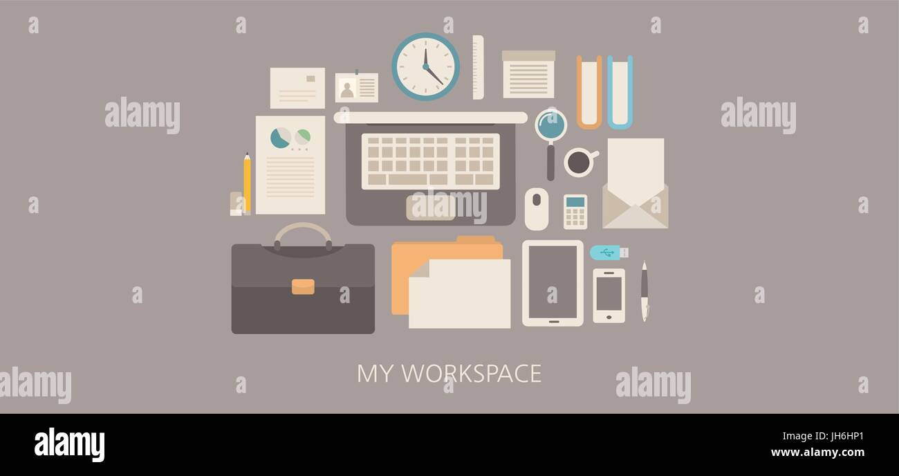 Modern and classic work space flat illustration Stock Vector Image ...
