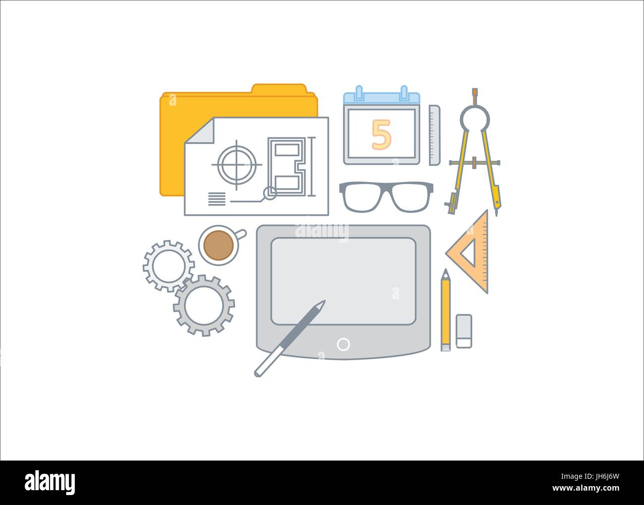 Simple line illustration of a modern business concept set Stock Vector ...