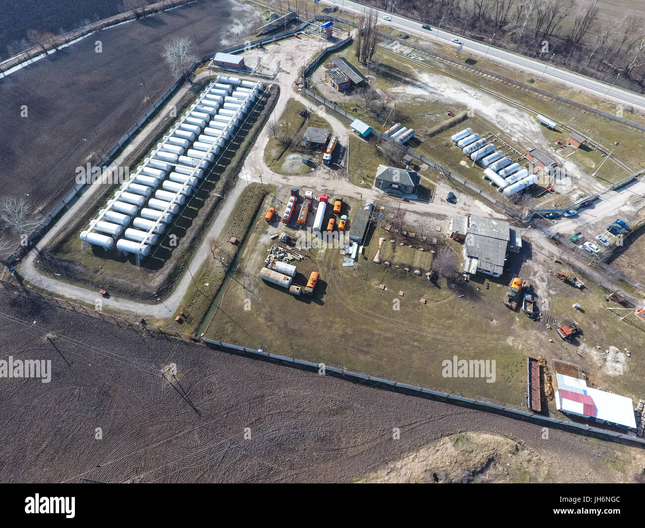 Top view of a small tank farm. Storage of fuel and lubricants Stock ...