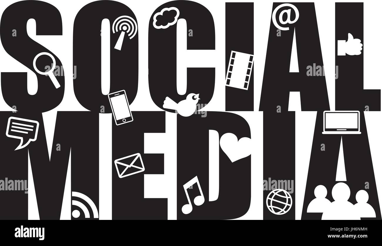 Social Media Text Outline with Symbols Black Isolated on White ...