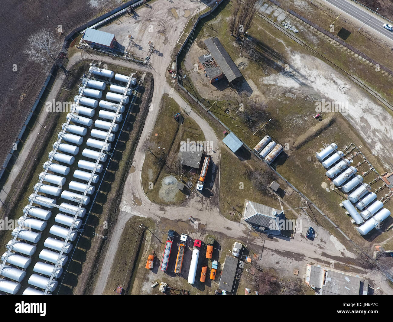 Top view of a small tank farm. Storage of fuel and lubricants Stock ...