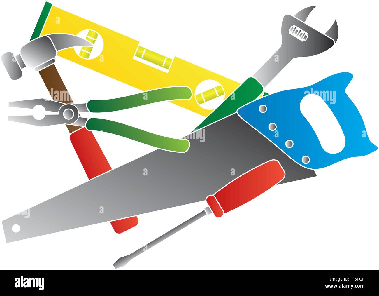 Construction Carpentry Tools Hammer Level Wrench Pliers Wood Saw Screw ...