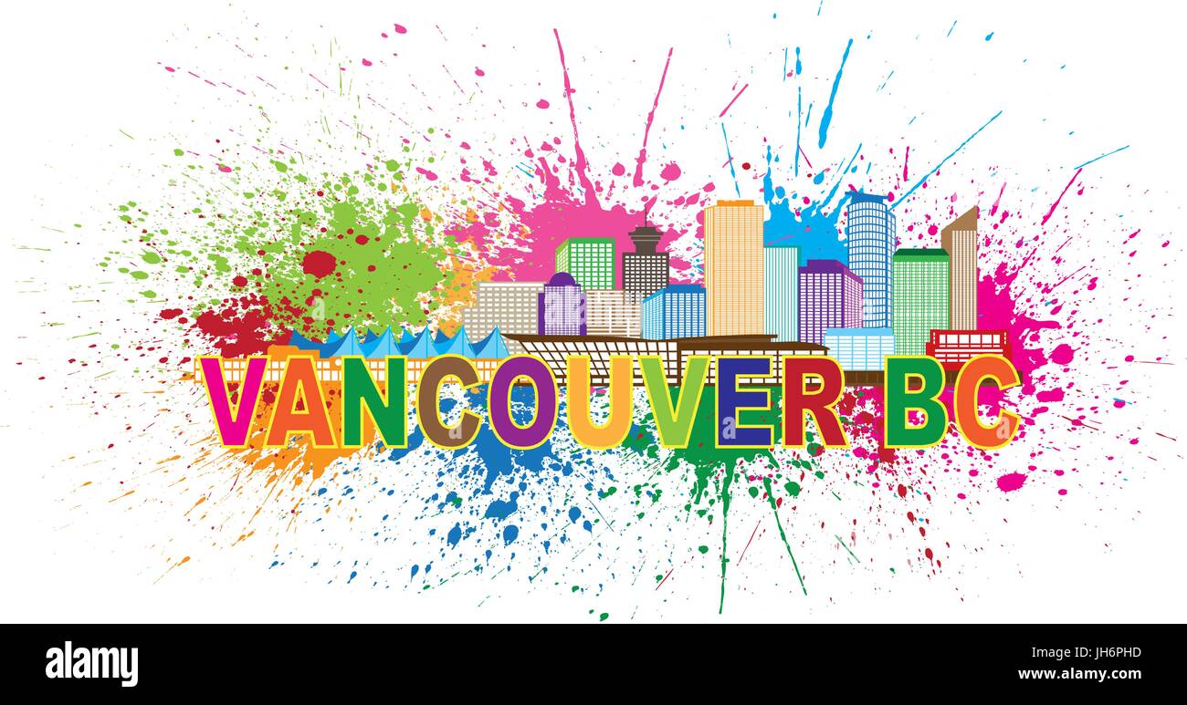 Vancouver British Columbia Canada City Skyline Color Text with Abstract ...